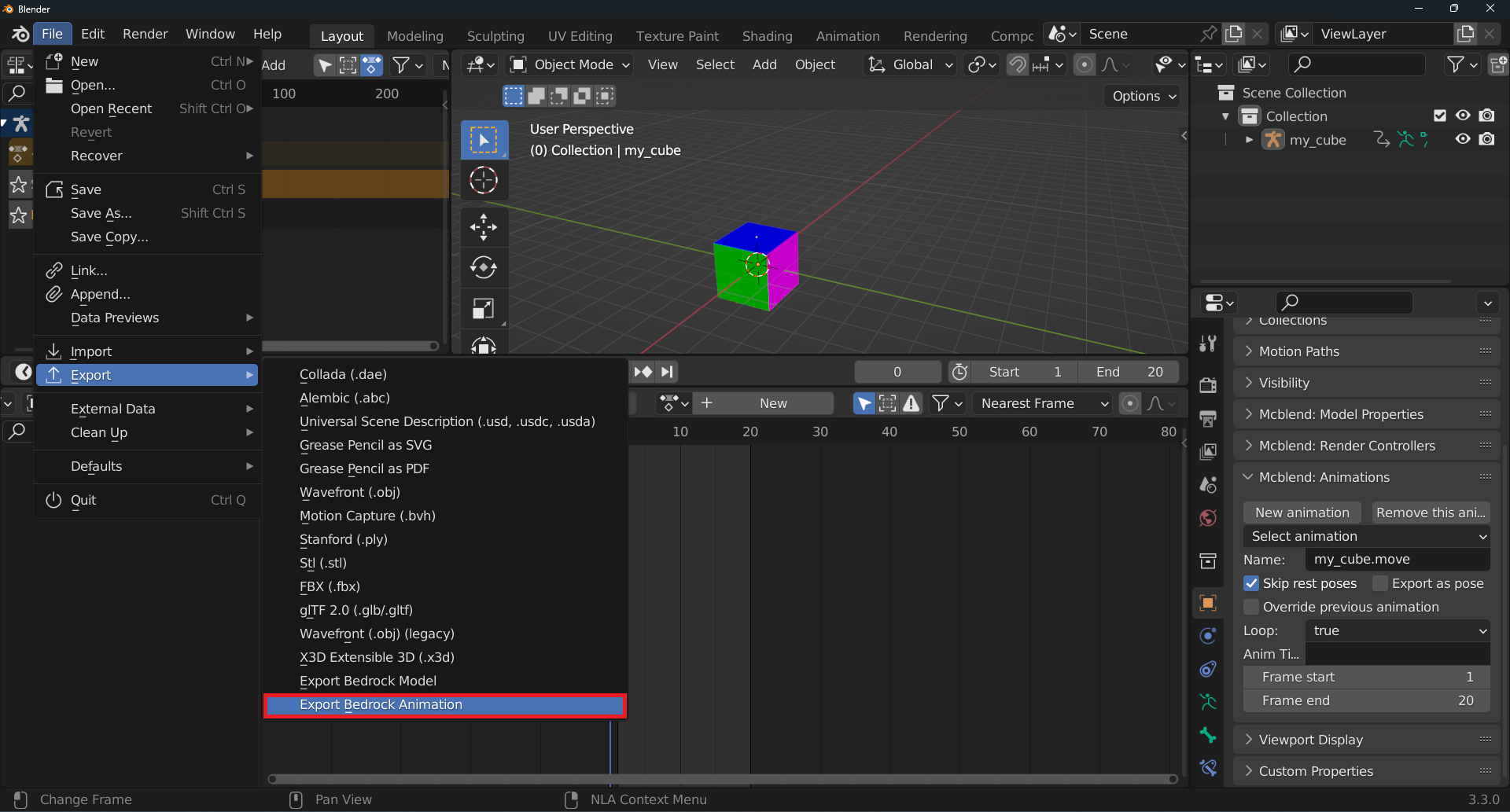 Creating animations from scratch — mcblend 10.0.1 documentation