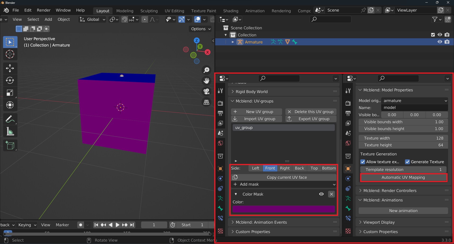 Customizing textures using UV groups — mcblend 11.1.0 documentation